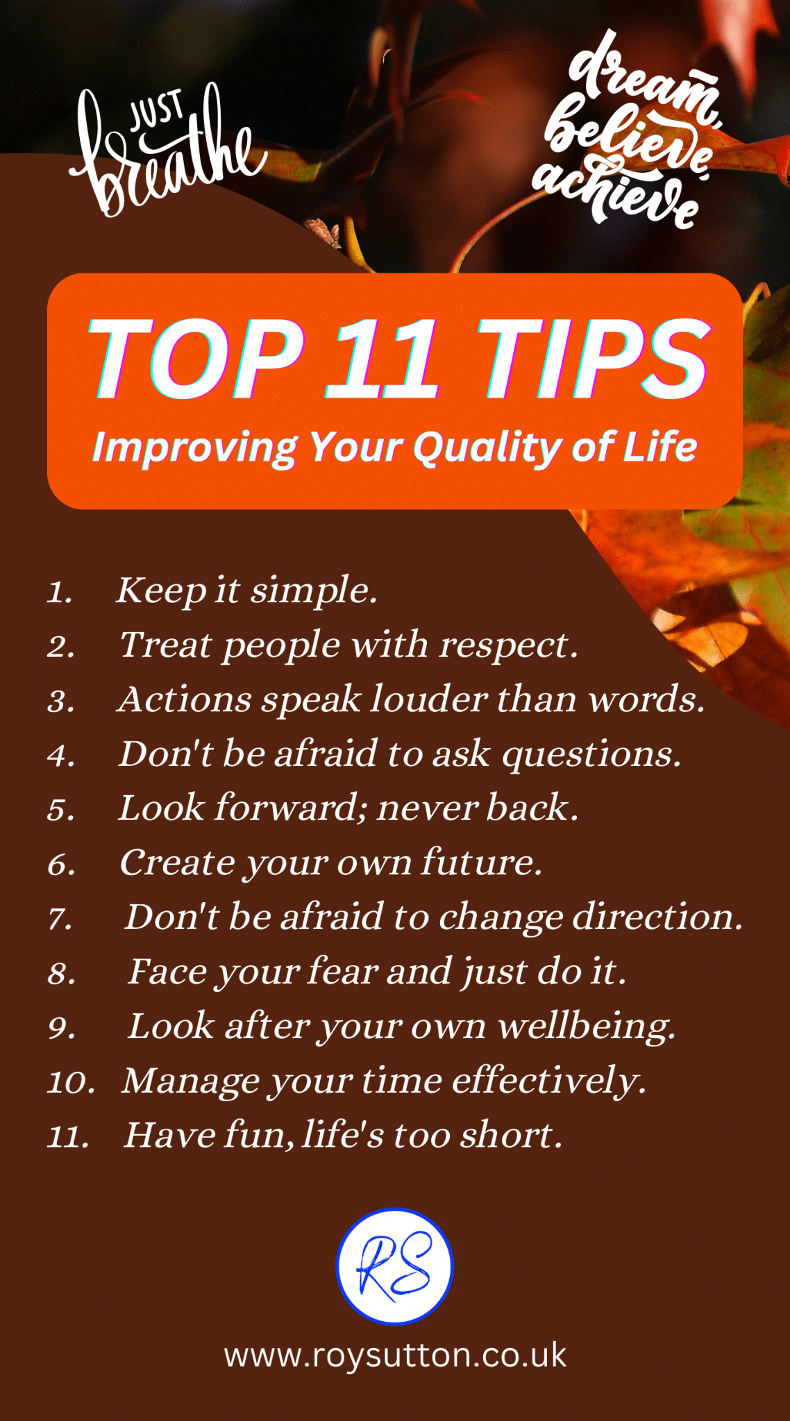 11 tips for improving quality of life now - Roy Sutton